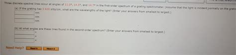 Solved Three Discrete Spectral Lines Occur At Angles Of