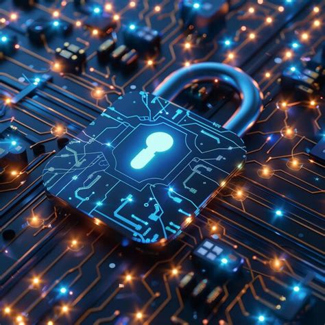 premium photo a digital lock icon glowing with blue light on an