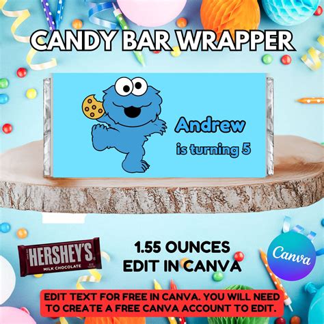 Cookie Monster Candy Bar Label Favors Printable Cookie Monster Candy