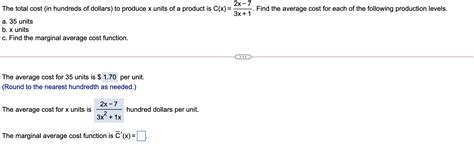 Solved Find The Average Cost For Each Of The Following Chegg Com