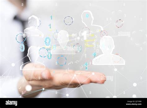 3d rendering of networking human icons floating in air with hand