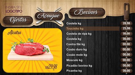 Tabela Digital para Açougue e Casa de Carnes Balcão de Ofertas Menu Food Menu Digital sem