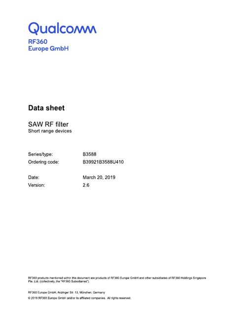 Qualcomm Rf360 Filter B39921b3588u410 Pdf