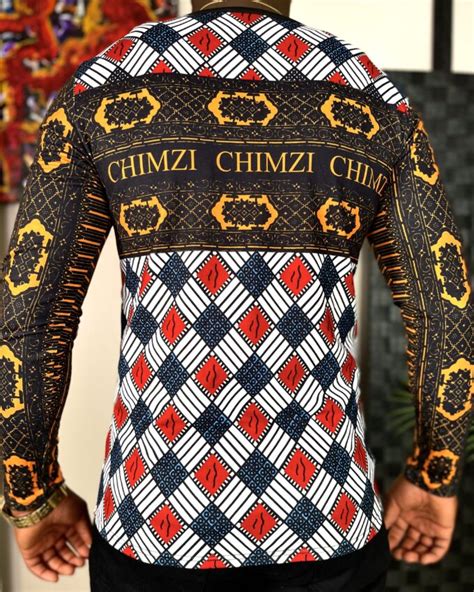 Tabitha Mens African Kente Print Long Sleeve T Shirt Red Blue Black
