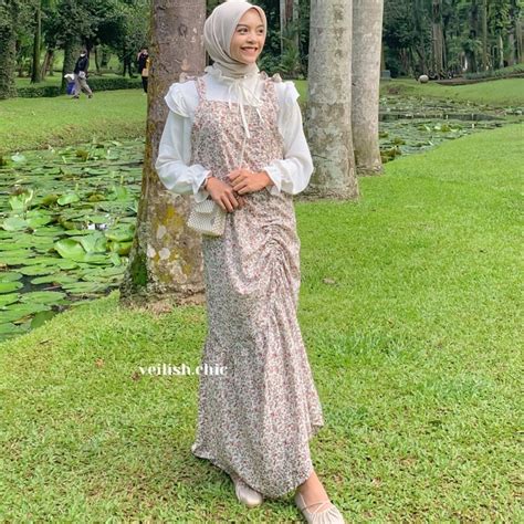 Jual Eilisha Overal Dress Korea Floral Pattern Gamis Lebaran