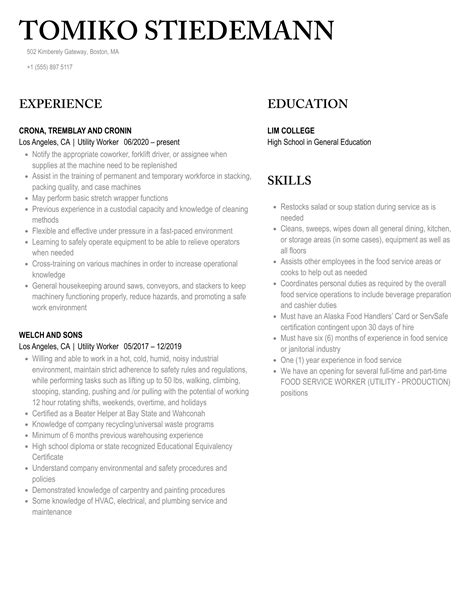 Utility Worker Resume Samples Velvet Jobs