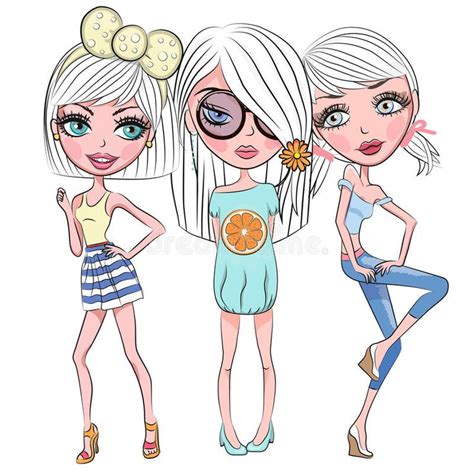 Three Cute Girls Royalty Free Illustration Cute Girls Cute White Hair