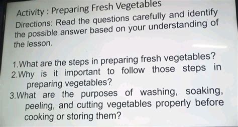 Activity Preparing Fresh Vegetables StudyX