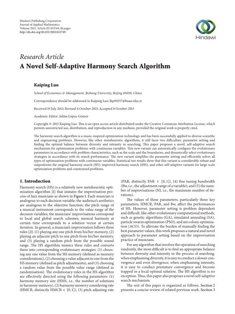 PDF A Novel Self Adaptive Harmony Search Algorithm
