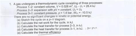 Solved 1 A Gas Undergoes A Thermodynamic Cycle Consisting