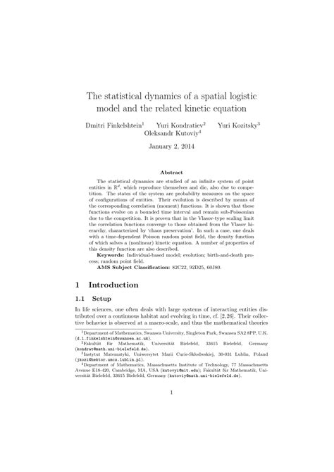 Pdf The Statistical Dynamics Of A Spatial Logistic Model And The Related Kinetic Equation