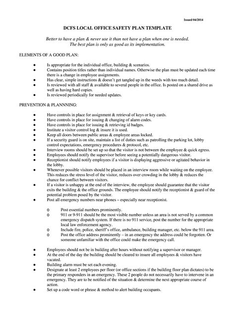 Fillable Online Dcfs Local Office Safety Plan Template Fax Email Print