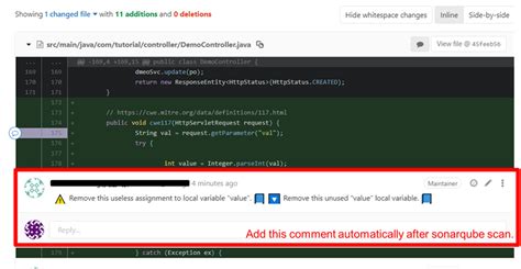 add comment automatically on gitlab after sonarqube has scanned sonarqube server community