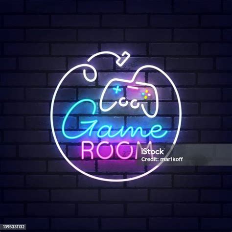 게임 네온 사인 밝은 간판 밝은 배너 게임 룸 로고 네온 엠블럼 벡터 일러스트 레이 션 경기 스포츠에 대한 스톡 벡터 아트 및 기타 이미지 Istock