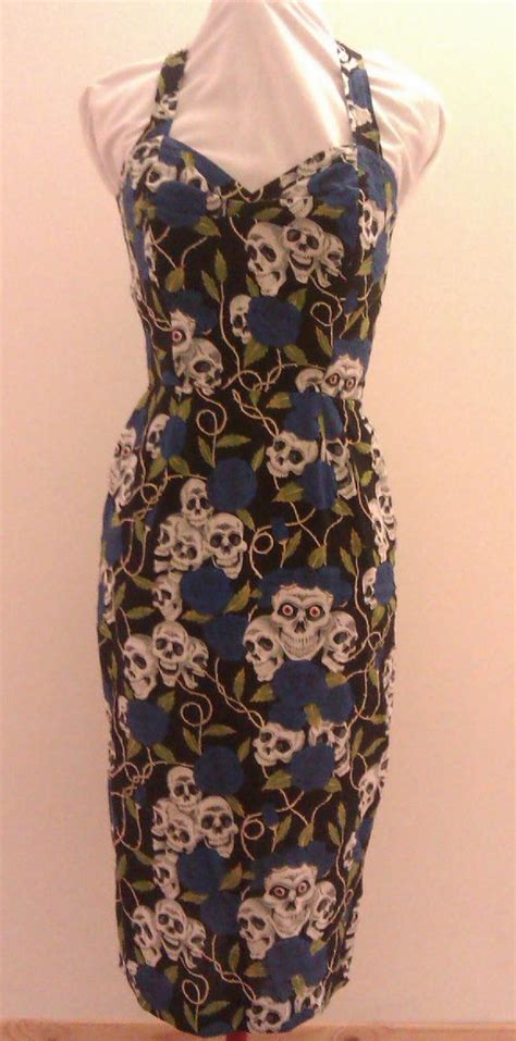 Skulls And Roses 1950s Rockabilly Pencil Wiggle Dress