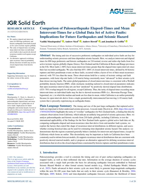 Pdf Comparison Of Paleoearthquake Elapsed‐times And Mean Interevent‐times For A Global Data