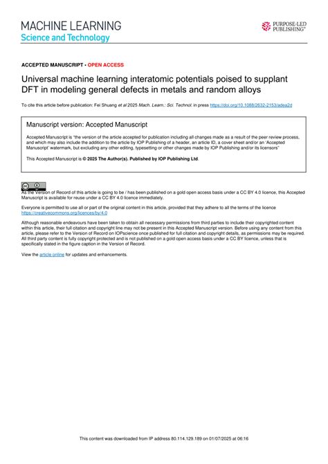 Pdf Universal Machine Learning Interatomic Potentials Poised To