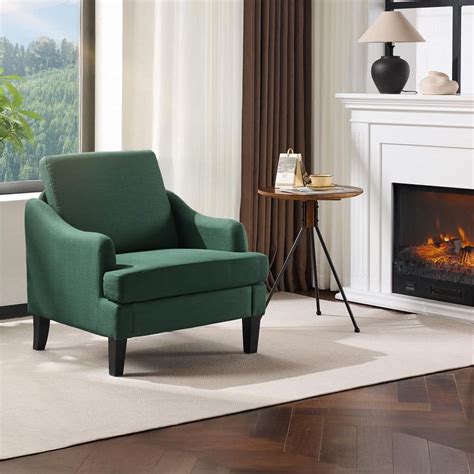 Winado Dark Green Linen Arm Chair With Curved Armrest T Cushion