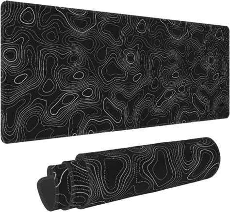 Topographic Mauspad Gaming Groß XL Lange Verlängerung Schwarz und Weiß
