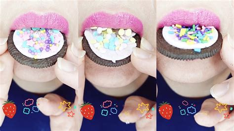 Asmr Strawberry Oreo Gummi Meringue Kohakutou Jelly Eating Sounds