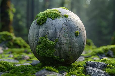 A Sphere Covered In Moss With The Style Of Unreal Engine On Grey