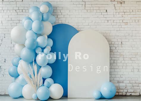 Avezano White And Blue Arch And Balloons Photography Backdrop Designed