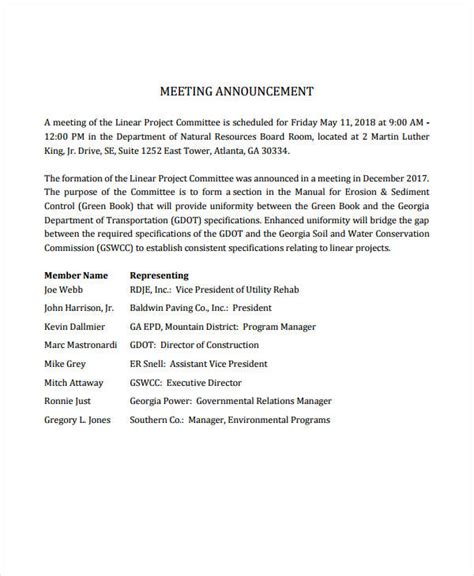 Meeting Announcement Template