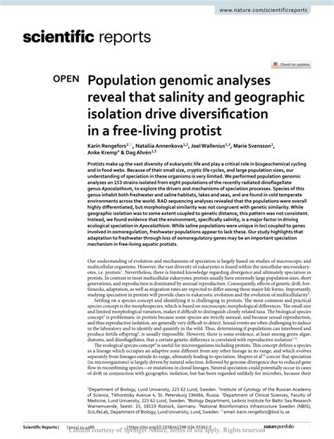 Pdf Population Genomic Analyses Reveal That Salinity And Geographic