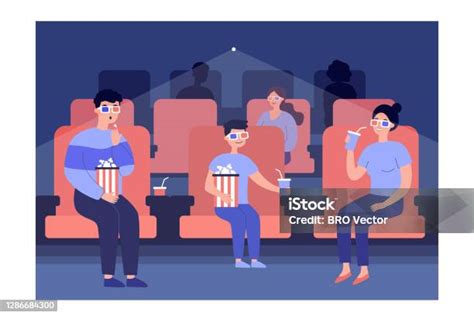 영화관에서 3d 안경을 쓴 영화를 보는 가족 영화관에 대한 스톡 벡터 아트 및 기타 이미지 영화관 영화 가족 Istock