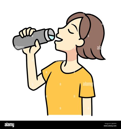 A Young Woman Drinking Water In An Insulated Drink Container Stock