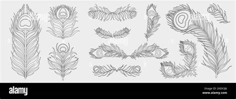 Peacock Feather Vintage Style Set Art Deco Nouveau 1920 1930 Design