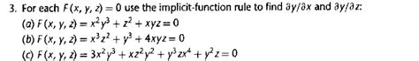 solved 3 for each f x y z 0 use the implicit function rule