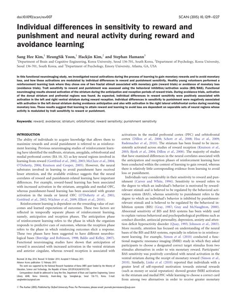 Pdf Individual Differences In Sensitivity To Reward And Punishment