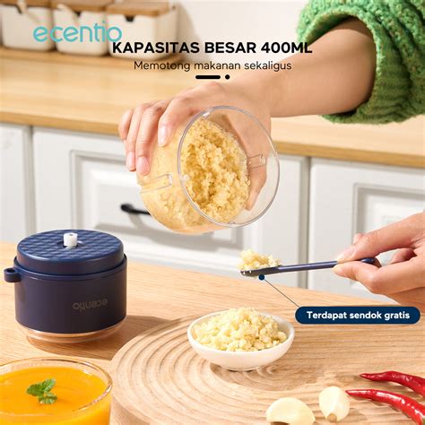 Ecentio Mini Chopper 6 Pisau 400ml Mixer Portable Blender Bumbu Biru