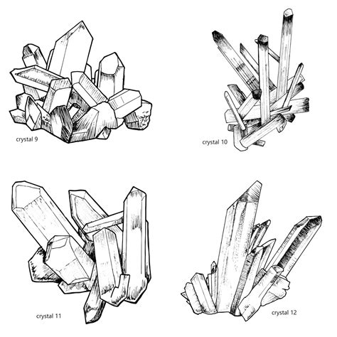 Handrawn Crystal Cluster Clipart Illustrations Etsy
