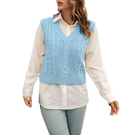 Gwaabd Womens Cardigan Sweaters Cable Knit Sweater Womens V Neck Knit Sweater Vest Preppy Style