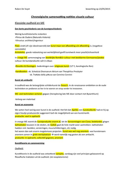 Chronolgische Samenvatting Visuele Cultuur Kunst In Historische