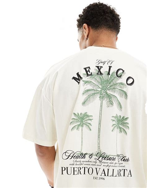 Camiseta Blanco Hueso Extragrande Con Estampado Mexico En La Espalda