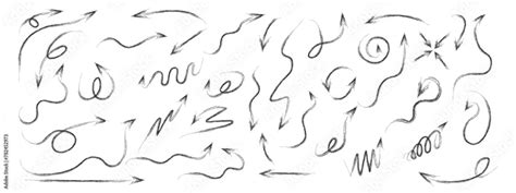 A Set Of Arrows Drawn By Hand With Charcoal Or Brush Curved Twisted