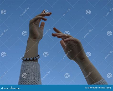 Hands Against The Blue Sky Stock Image Image Of Female 260713691