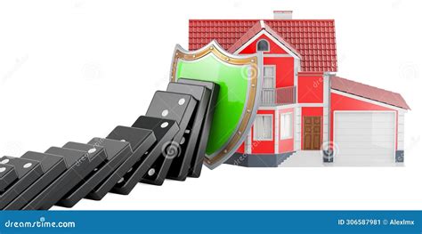 House Security And Protection Concept Shield Stopped Domino Effect D Rendering Stock