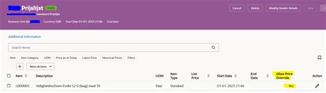 Redwood Price List Allow Price Override Default Value — Cloud Customer