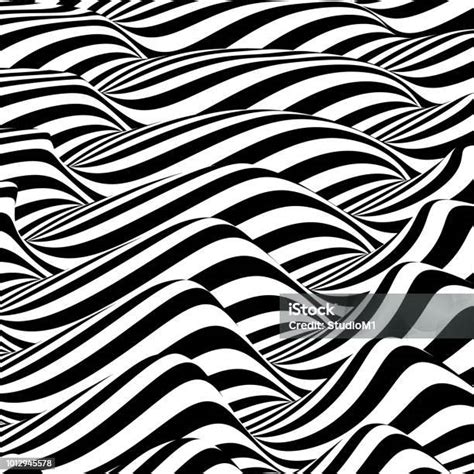 3d 물결 모양 배경입니다 동적 효과입니다 흑인과 백인 디자인입니다 착시와 패턴입니다 벡터 일러스트입니다 3차원 형태에 대한 스톡 벡터 아트 및 기타 이미지 Istock