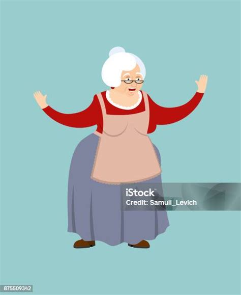 행복 한 할머니입니다 할머니 메리 이모티콘입니다 여자 벡터 일러스트 레이 션 노인에 대한 스톡 벡터 아트 및 기타 이미지