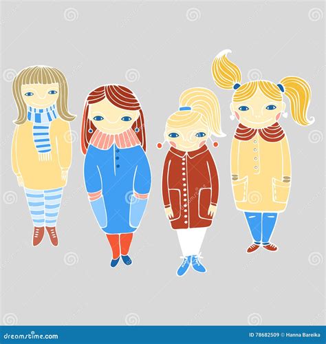 Set Of Cute Cartoon Girls Colorful Vector Illustration Stock Vector