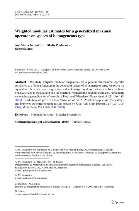 Pdf Weighted Modular Estimates For A Generalized Maximal Operator On Spaces Of Homogeneous Type
