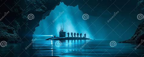Special Forces Team On A Submarine In A Stealth Night Operation In A