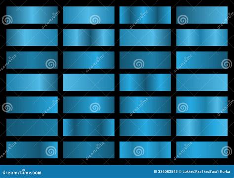 Vector Set Of Blue Metallic Gradients Swatches Collection Shiny Gradient Set On Black