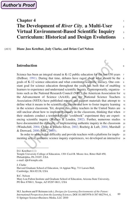 Pdf The Development Of River City A Multi User Virtual Environment Based Scientific Inquiry