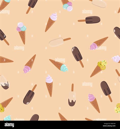 Ice Cream Seamless Pattern Tasty Ice Cream Seamless Background Stock
